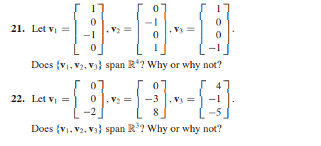 Solved 0 21. Let vi = V2 = 0 V3 0 0 Does {V1, V2, V3} span | Chegg.com