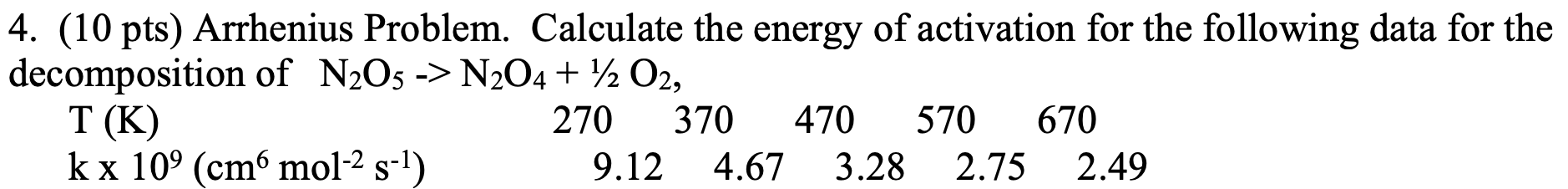Solved 4. (10 pts) Arrhenius Problem. Calculate the energy | Chegg.com