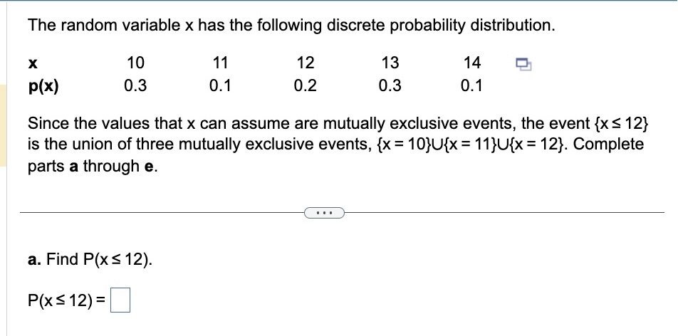 Solved The random variable x has the following discrete | Chegg.com