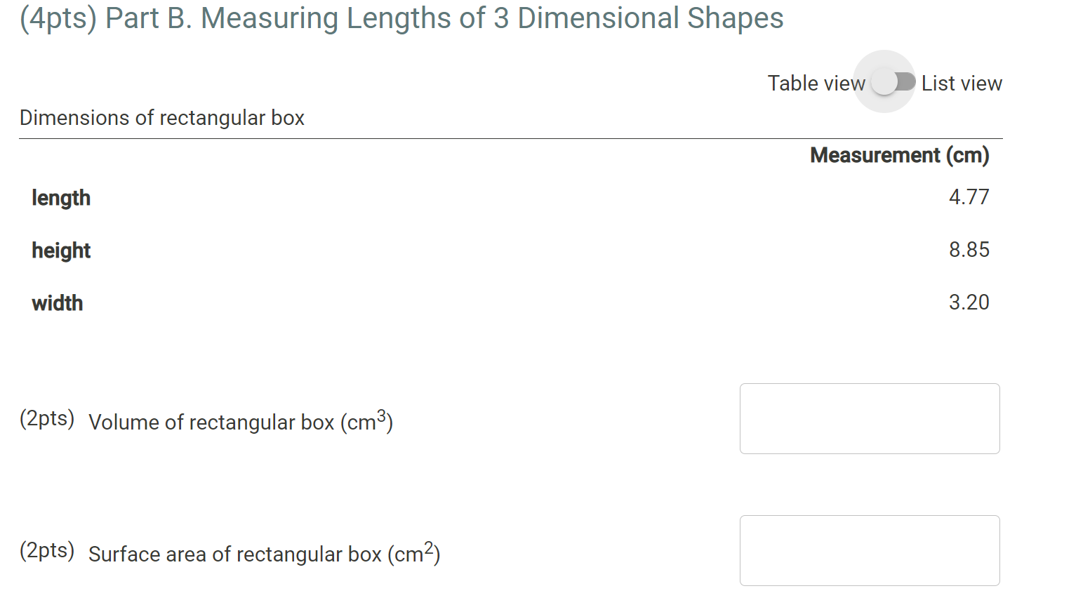 Solved Part B. Measuring Lengths of 3 Dimensional Shapes | Chegg.com