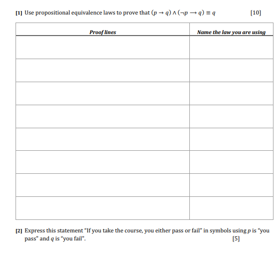 Solved [1] Use propositional equivalence laws to prove that | Chegg.com