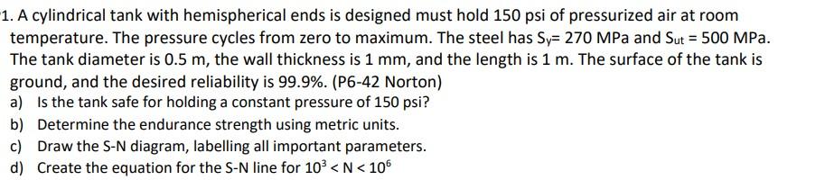 Solved 1. A cylindrical tank with hemispherical ends is | Chegg.com