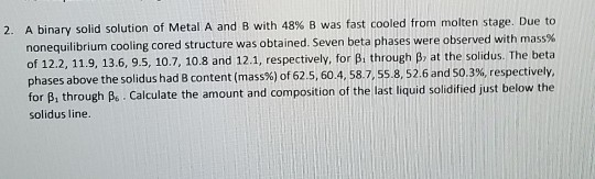2. A binary solid solution of Metal A and B with 48% | Chegg.com