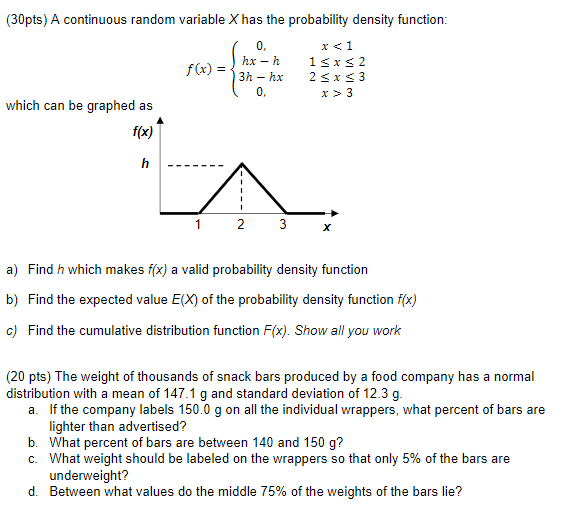 Solved (30pts) A continuous random variable X has the | Chegg.com