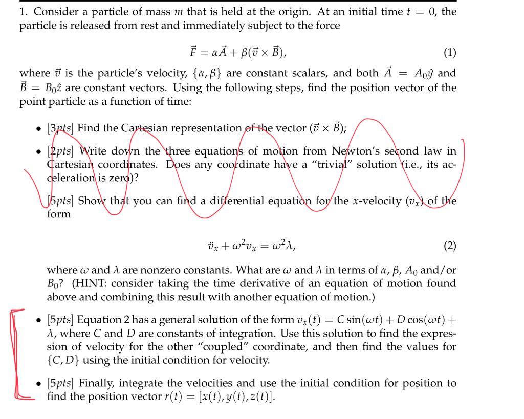 Solved 1. Consider a particle of mass m that is held at the | Chegg.com