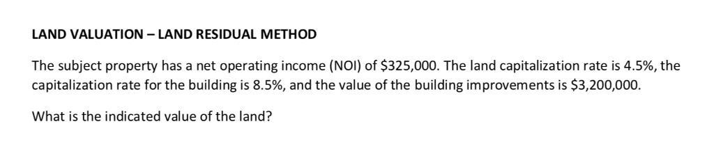 Solved LAND VALUATION- LAND RESIDUAL METHOD The subject | Chegg.com