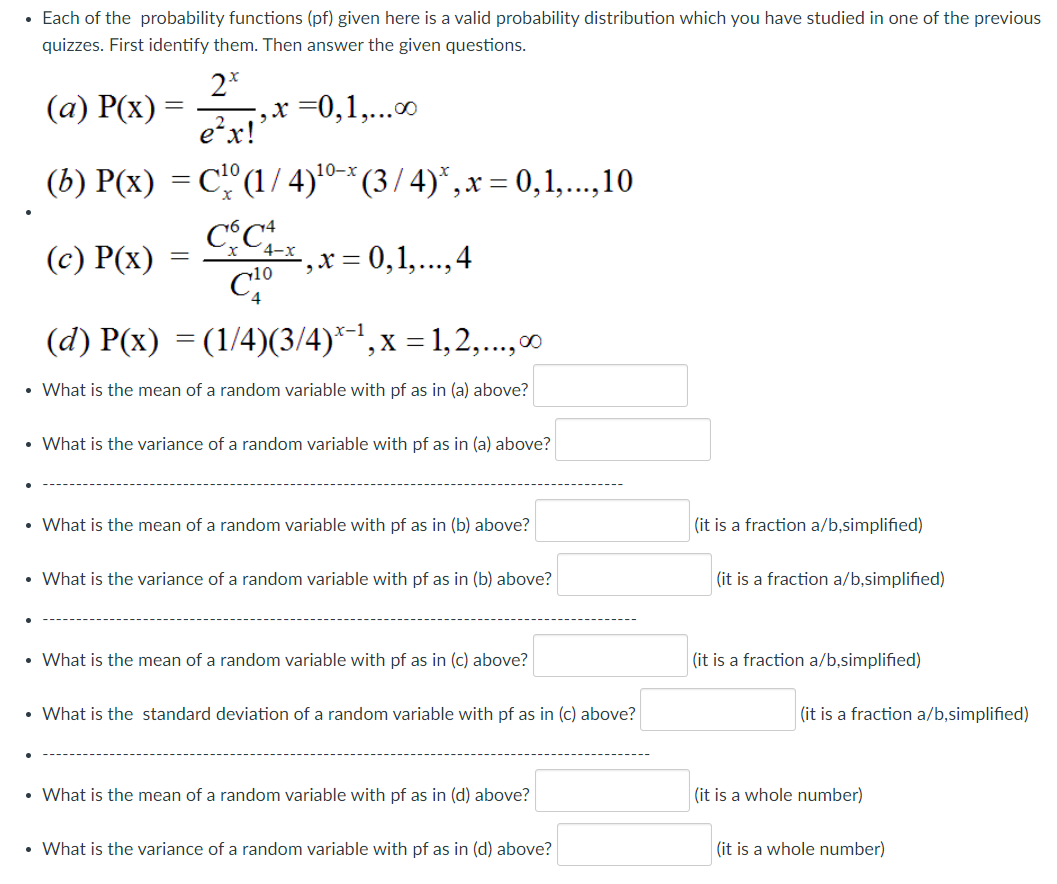 Solved • Each of the probability functions (pf) given here | Chegg.com