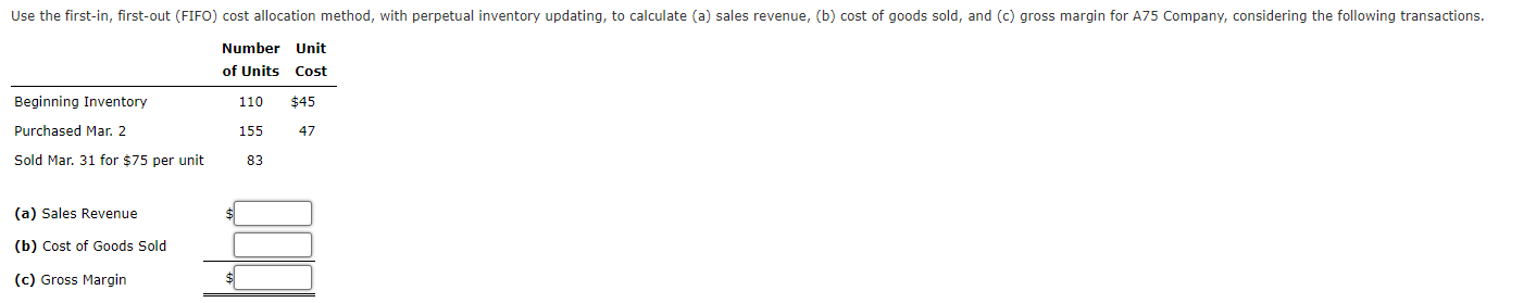 Solved \begin{tabular}{lcc} & Number of Units & Unit \\ & | Chegg.com