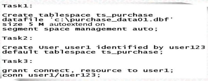 Solved Taski: create tablespace ts_purchase datafile | Chegg.com