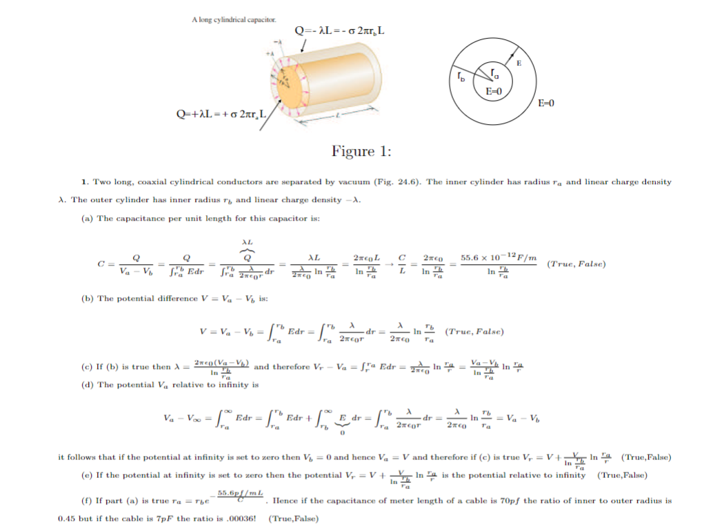 Solved Figure 1: 1. Two long, coaxial cylindrical conductors | Chegg.com