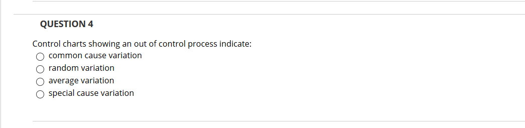 Solved QUESTION 4 Control charts showing an out of control | Chegg.com