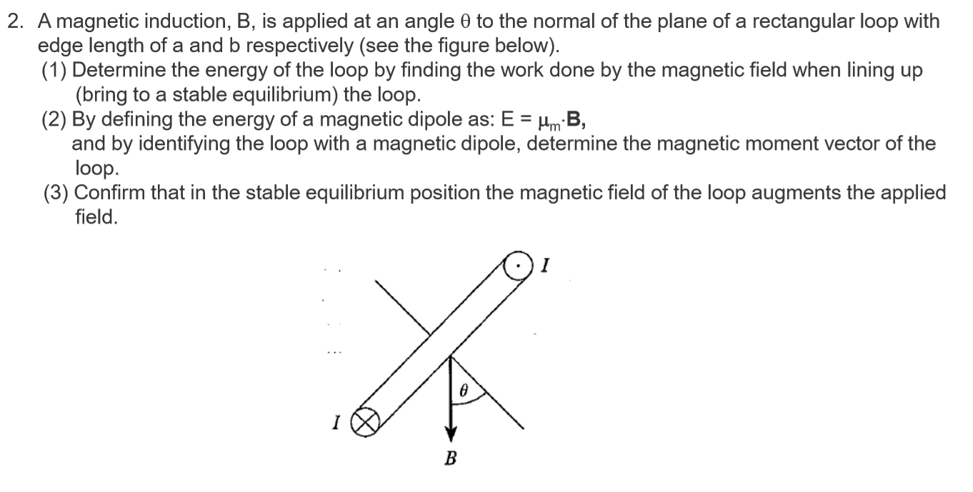 Solved A magnetic induction, B, is applied at an angle θ to | Chegg.com