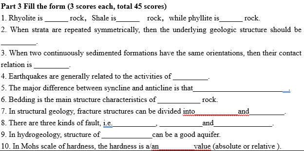 Solved Part 3 Fill the form ( 3 scores each, total 45 | Chegg.com