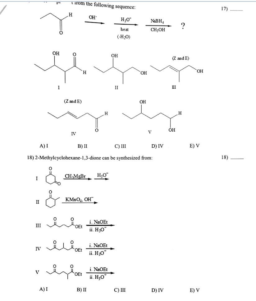 Solved OH∗ heat H3O−CH3OHNBBH4 ? (−H2O) I II III A) I B) | Chegg.com