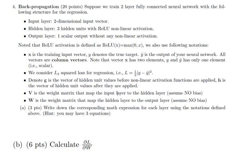 Solved 4. Back-propagation (20 points) Suppose we train 2 | Chegg.com