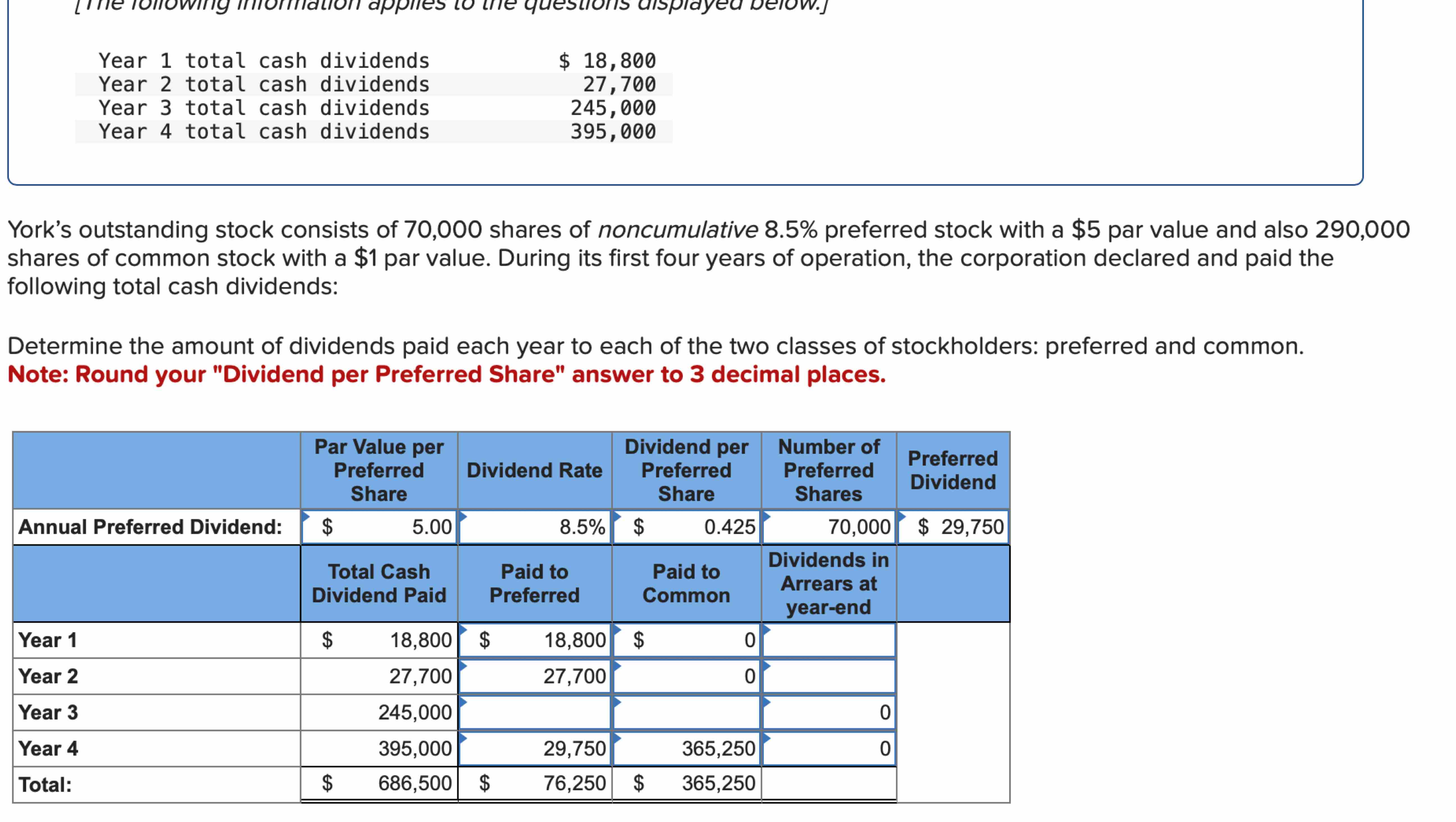 Solved Year 1 ﻿total cash dividends $ 18,800Year 2 ﻿total | Chegg.com