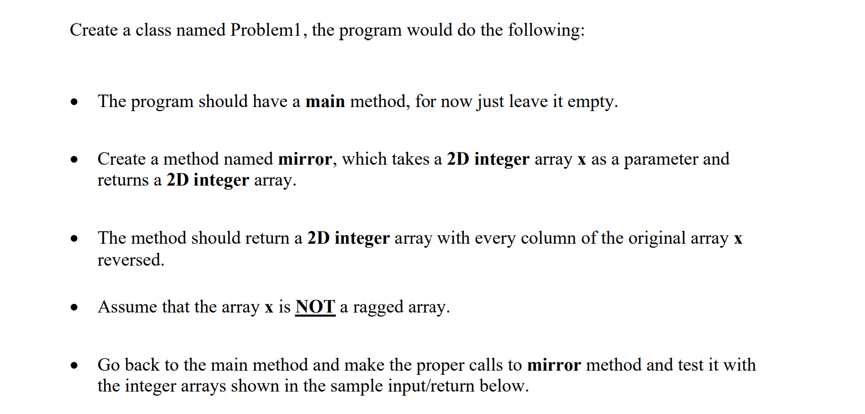 Solved Create a class named Probleml, the program would do | Chegg.com