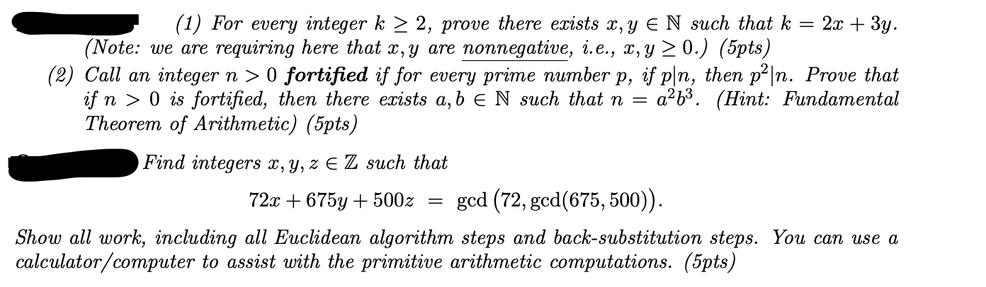 Solved (1) For every integer k > 2, prove there exists x, y | Chegg.com