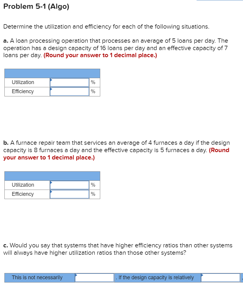 Solved Problem 5-1 (Algo) Determine the utilization and | Chegg.com