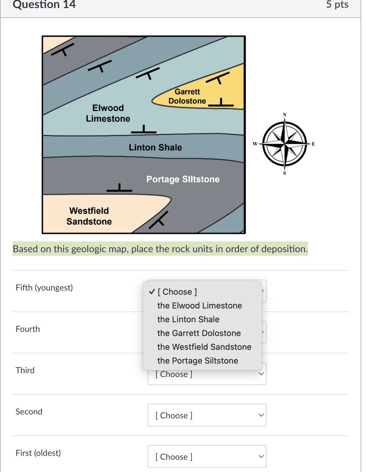 Solved Based on this geologic map, place the rock units in | Chegg.com