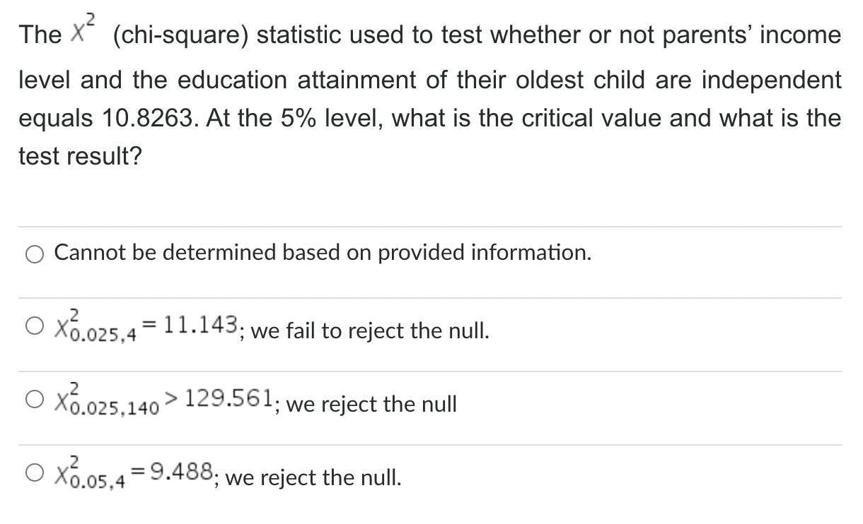 Solved The X2 (chi-square) statistic used to test whether or | Chegg.com