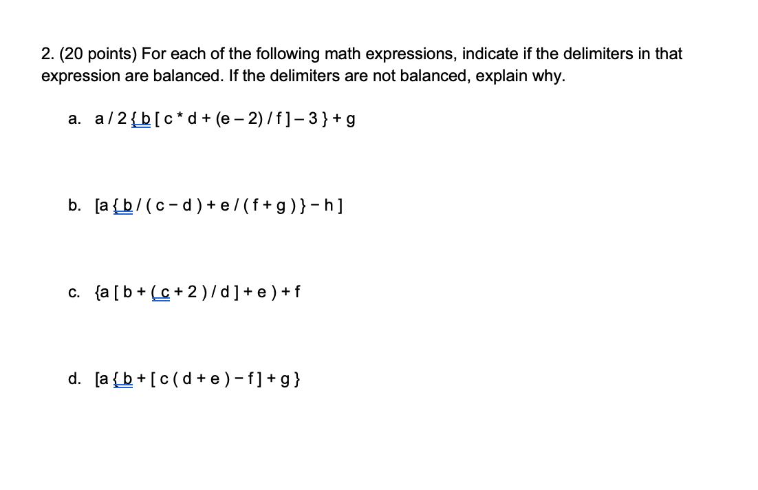 Solved 2. (20 points) For each of the following math | Chegg.com