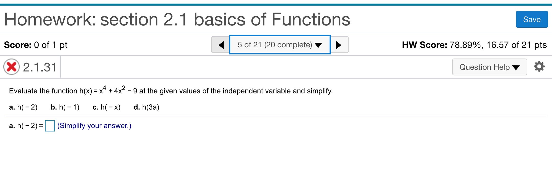 Solved Homework Section 2 1 Basics Of Functions Save Score