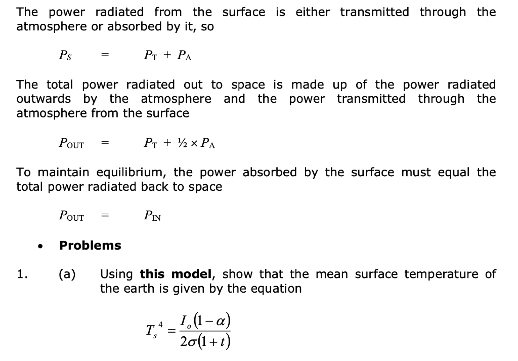 Solved . Model A simplified model of the radiative energy | Chegg.com