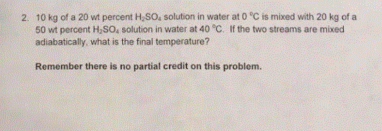 Solved 10 kg of a 20 wt percent H2SO4 solution in water at 0 | Chegg.com