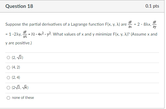 Solved Suppose the partial derivatives of a Lagrange | Chegg.com