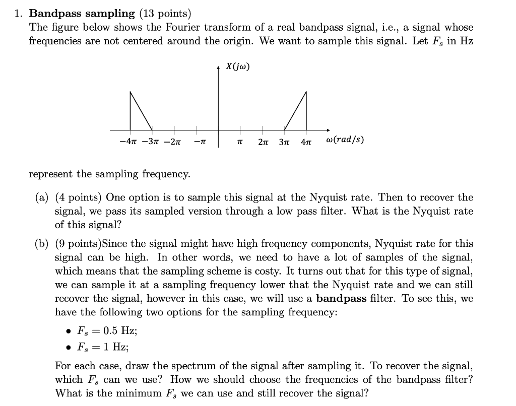 Solved 1 Bandpass Sampling 13 Points The Figure Below