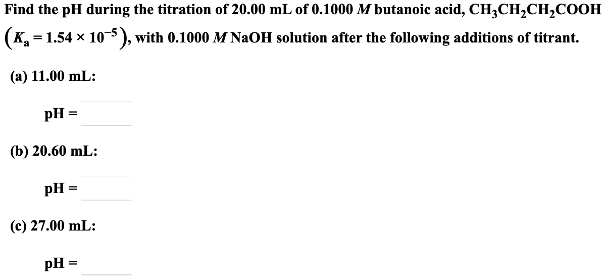 Solved Find the pH during the titration of 20.00 mL of | Chegg.com