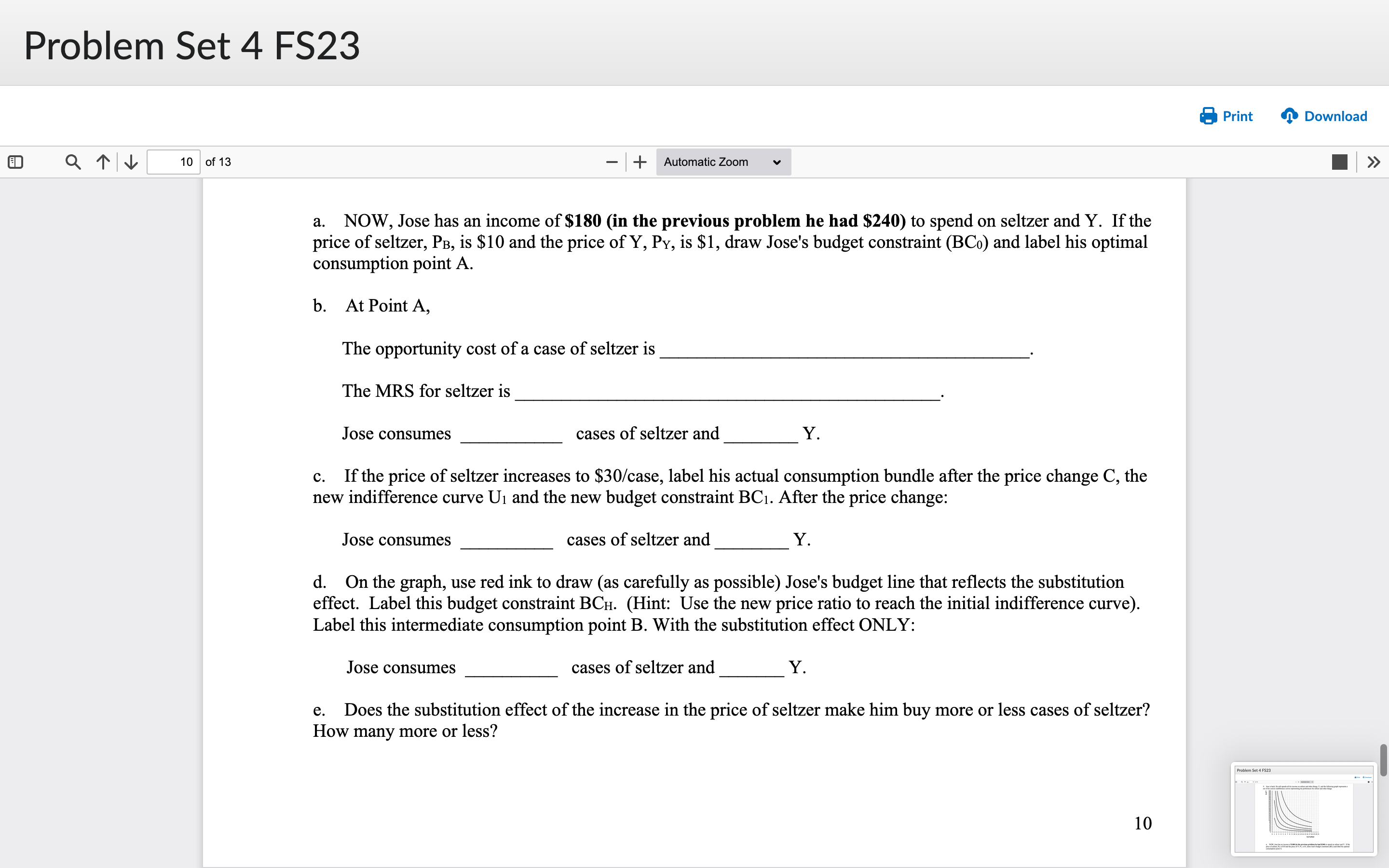 Solved Problem Set 4 FS23 Q ∣↓10 of 13 9. Jose is back. He | Chegg.com