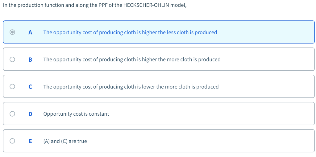 Solved In the production function and along the PPF of the | Chegg.com