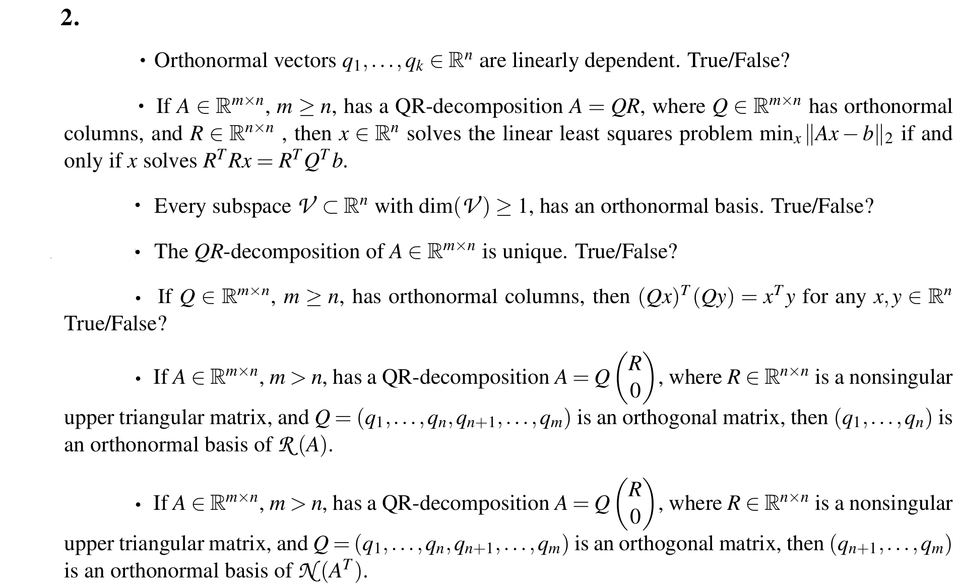 Solved Orthonormal vectors q1,dots,qkinRn ﻿are linearly | Chegg.com