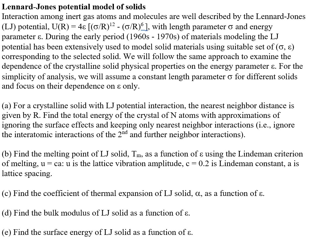 Lennard-Jones potential model of solids Interaction | Chegg.com