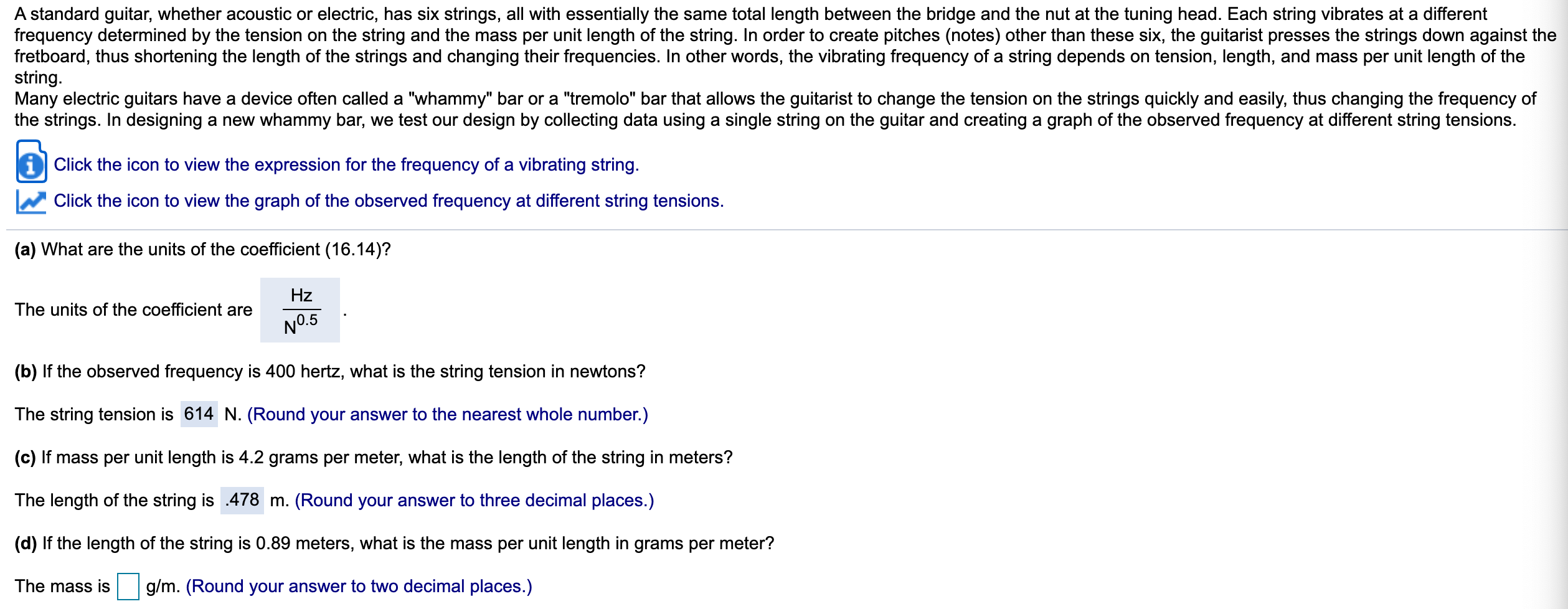 Solved Question (d) If the length of the string is 0.89 | Chegg.com