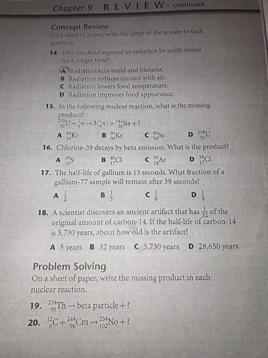 Solved Chapter 9 REVIEW - continued Concept Review On a | Chegg.com