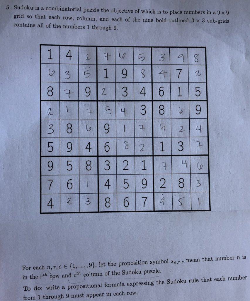 Solved 5 Sudoku Is A Combinatorial Puzzle The Objective Of