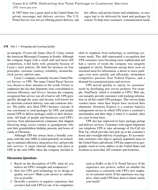 Solved Case 8-2 UPS: Delivering the Total Package in | Chegg.com