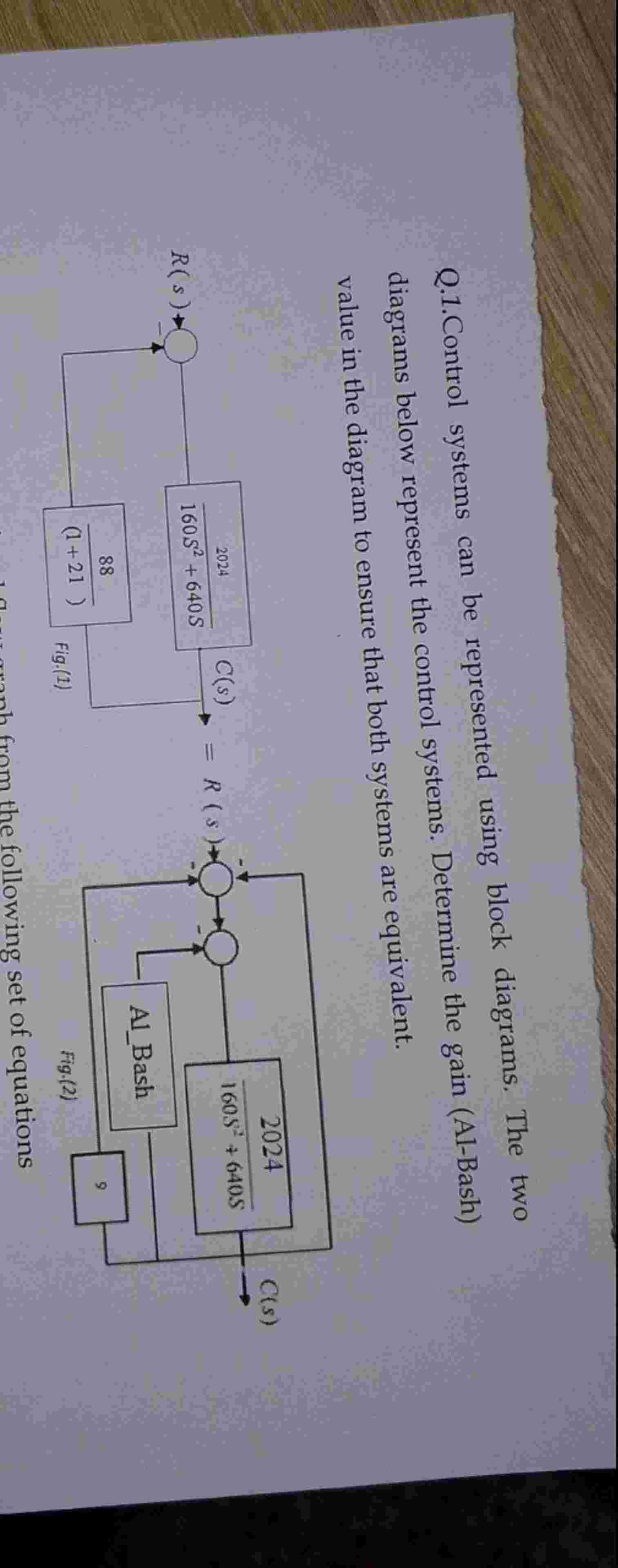 Solved Q.1.Control systems can be represented using block | Chegg.com