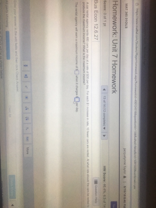 Solved MAT 345 010U3 Homework: Unit 7 Homework Score: 0 of 1 | Chegg.com