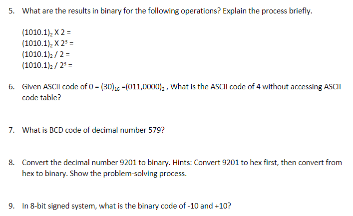 What are the results in binary for the following | Chegg.com