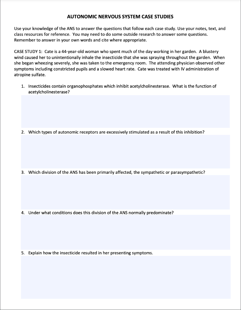 Solved AUTONOMIC NERVOUS SYSTEM CASE STUDIES Use your | Chegg.com