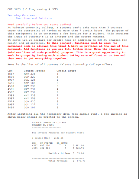 COP 3223 С С Programming @ UCF} Learning Outcomes | Chegg.com