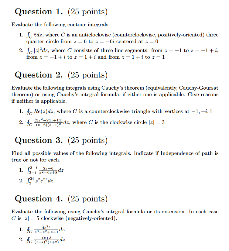 Solved Question 1. (25 ﻿points)Evaluate the following | Chegg.com