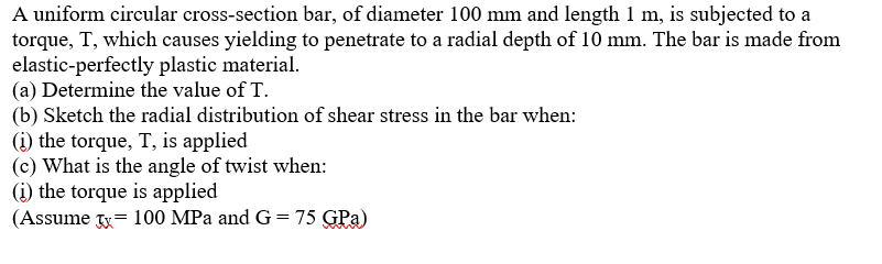 Solved A uniform circular cross-section bar, of diameter 100 | Chegg.com