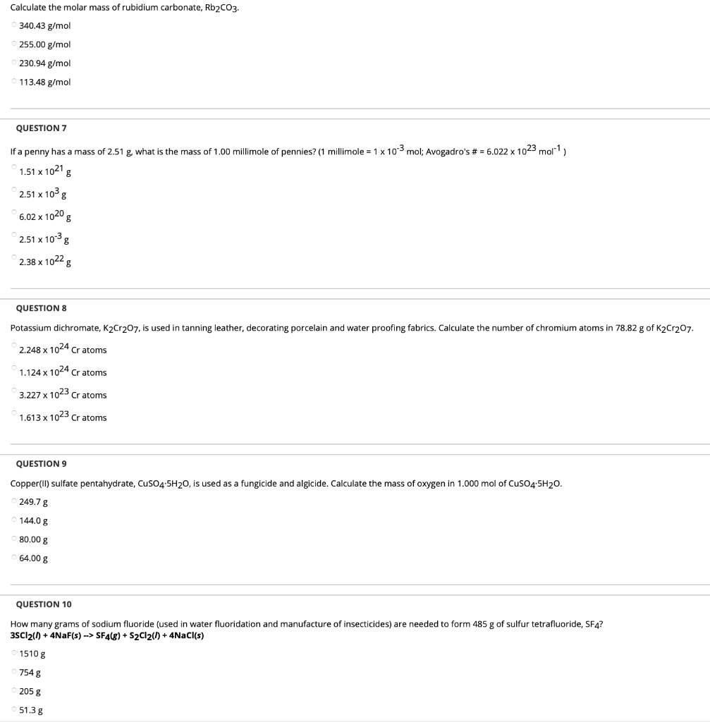 Solved Calculate the molar mass of rubidium carbonate, | Chegg.com