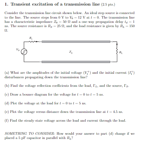 Solved 1. Transient excitation of a transmission line ( 2.5 | Chegg.com