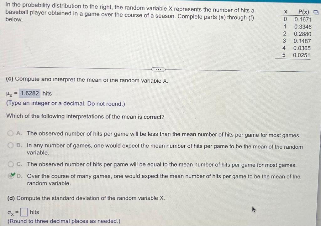 Solved In the probability distribution to the right, the | Chegg.com